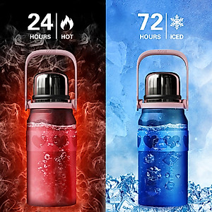 GOOM The Grip 32 oz Water Bottles for Hot and Cold Drinks,18/10 Stainless Steel Insulated Water Bottle with Lid, Carrying Strap,Strainer,7-Layer Insulation,Wide Mouth - Black, Pink