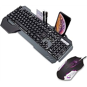 SMSOM Gaming Keyboard and Mouse Set, Mechanical Gaming Keyboard, RGB LED Backlit - 104 Keys, Wired USB Keyboards for PC Gamer Computer Desktop (Black)