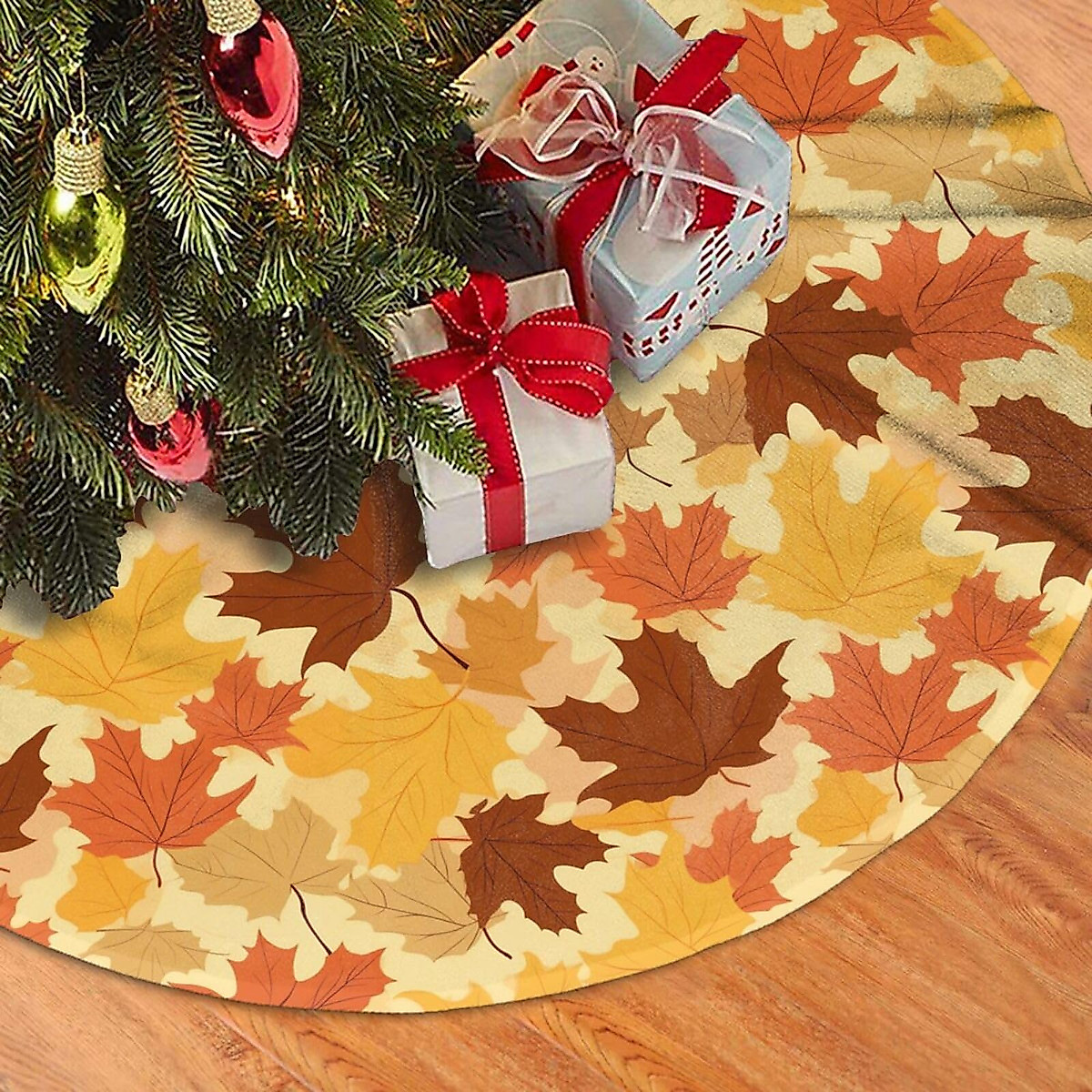 Dewoofly Fall Maple Leaf Nut Tree Skirts Xmas Ornaments, Seasonal Leave Tree Skirt for Christmas Party Holiday All Occasions 30"