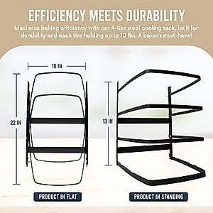 Linden Sweden Metal Baker’s Cooling Rack | Cooling Racks for Cooking and Baking | Storage for Craft and Baking Supplies | Collapsible Racks for Pizza Stones, Cookie Sheets, Baking Pans | 22”x 10”x 1”
