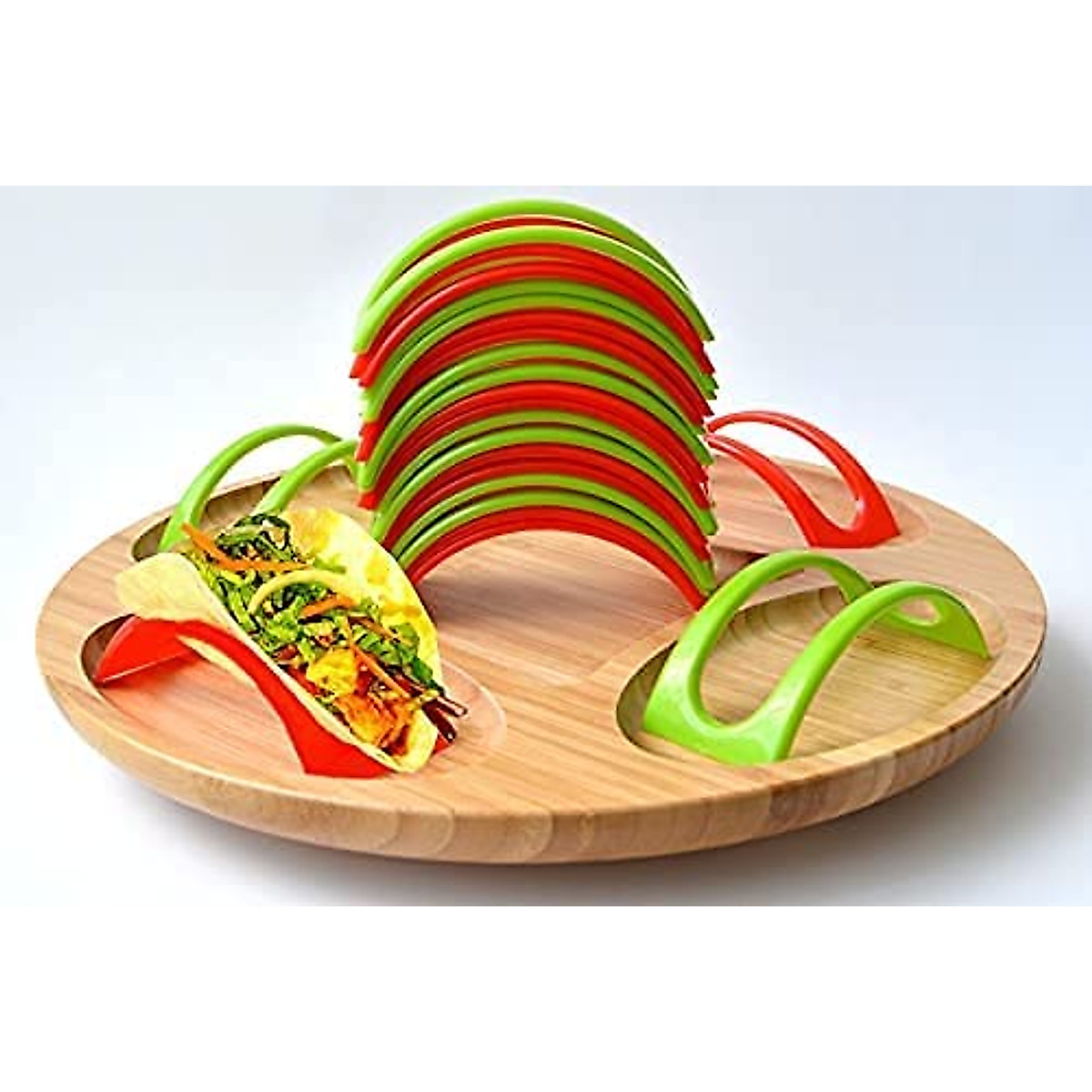 Taco Holders Set Of 24 || 24 pcs Taco Shell Stand || 12 pcs Red Color and 12 pcs Green Color Taco Stands || BPA Free || Disposable Taco Holders Set Dishwasher and Microwave Safe