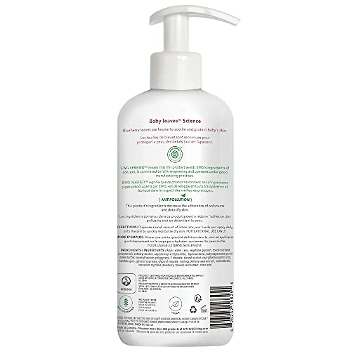 ATTITUDE Fragrance-free Body Lotion for Baby, EWG Verified, Plant- and Mineral-Based Ingredients, Hypoallergenic Vegan and Cruelty-free, Unscented, 16 Fl Oz