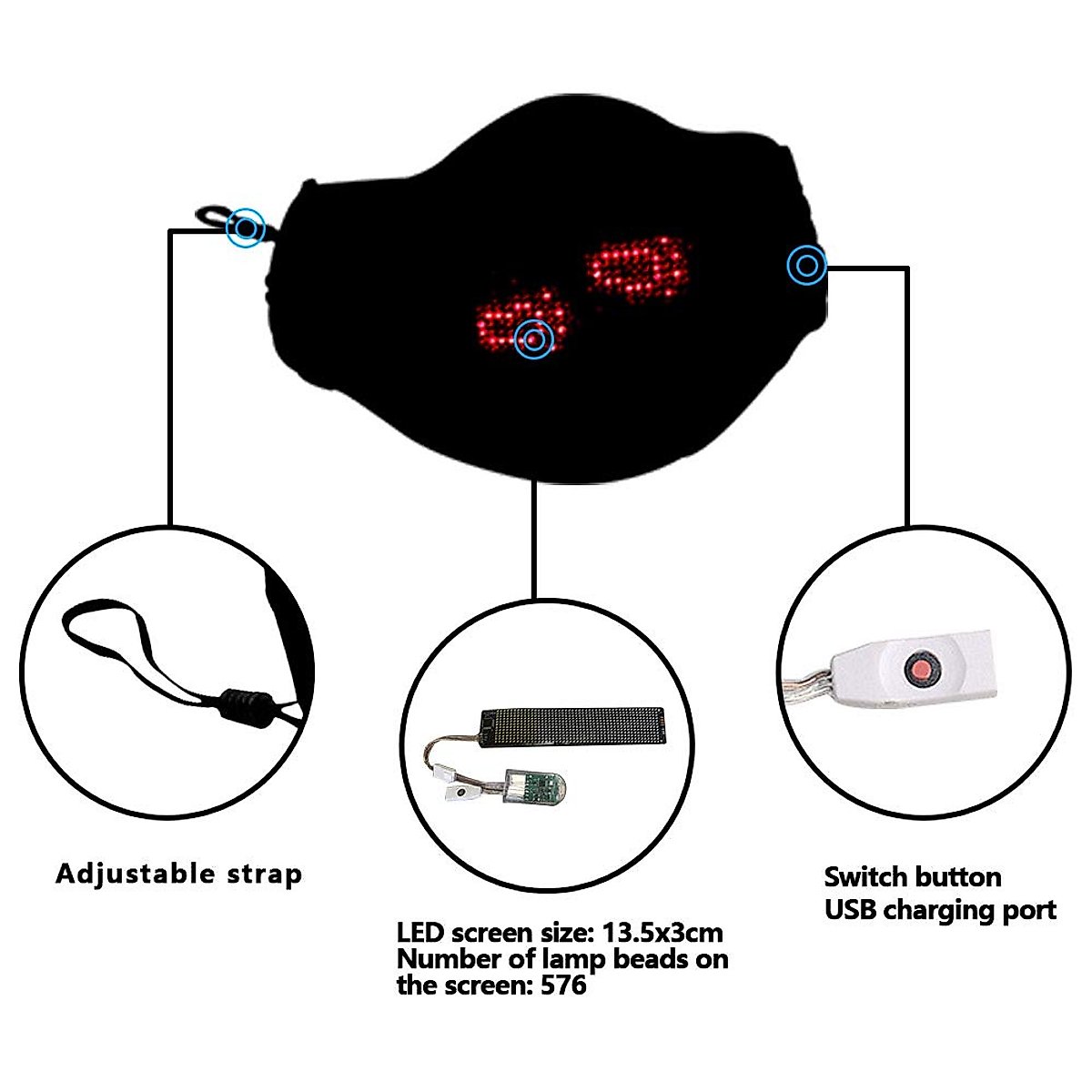 AINSKO LED Luminous Mask, Programmable Face Mask, Rechargeable Bluetooth Mask, Smartphone App Control Scrolling Colourful Display