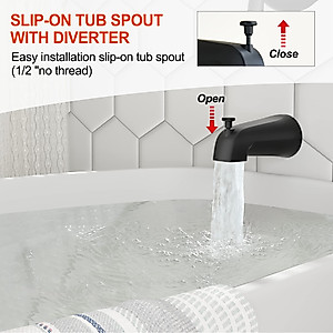 Gabrylly Shower Faucet Set, Bathtub Faucet with 9-Setting Rain Shower Head and Handle Set, Single-Handle Tub Shower Trim Kit with Valve, Matte Black