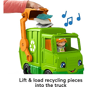 Fisher-Price Little People Toddler Toy Recycling Truck Musical Garbage Vehicle with Figure for Preschool Pretend Play Ages 1+ Years