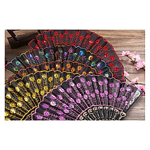 Folding Hand Fan Folding Fan Handheld Folded Fan Embroidered Sequins Folding Fan Chinese Style Classical Hand Fans Dance Manual Fan Foldable Fan Hand Held Fans (Color : A6, Size : 23 * 41CM)