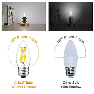 AIELIT E26 Candelabra LED Bulbs Daylight, Dimmable Bright White 5000K, 6W B11 Candle Light Bulb 60 Watt Equivalent for Bathroom Vanity Dining Living Room Kitchen Chandelier Pendant Lights, 4-Pack