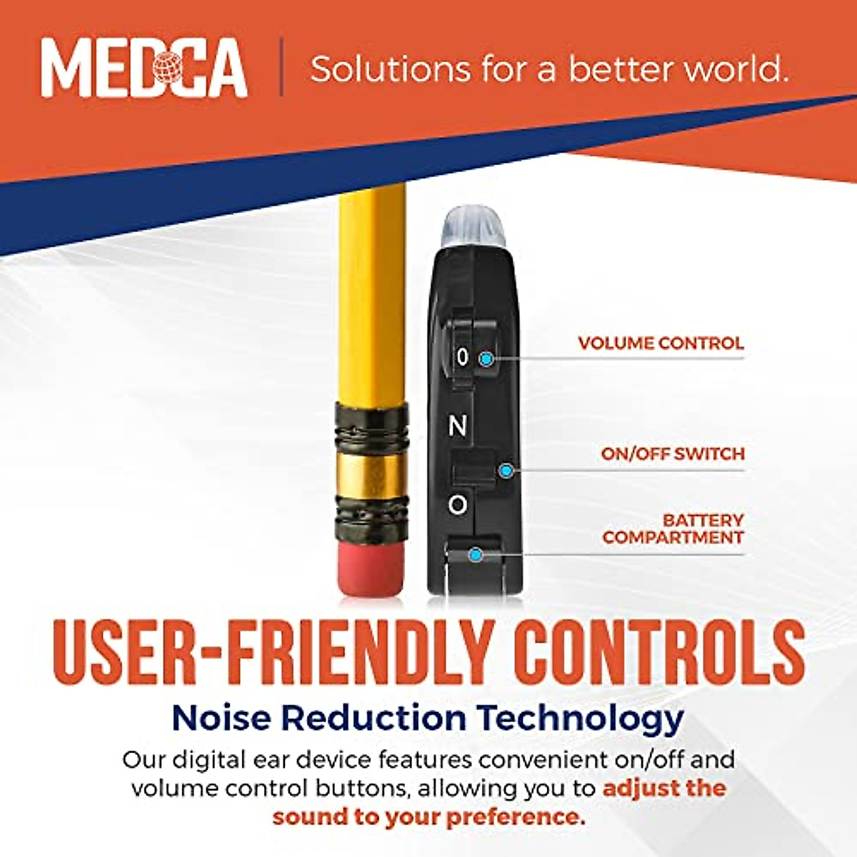 Behind The Ear Sound Amplifier - BTE Hearing Ear Amplification Device and Digital Sound Enhancer PSAD for The Hard of Hearing, Noise Reducing Feature, Black, by MEDca