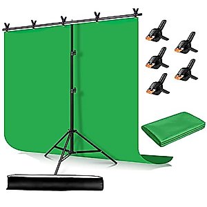 Green Screen Backdrop with Stand kit,YELANGU 6.5X5ft Portable Photographic Studio Photo Background for Streaming, ID Photos, Video conferences and interviews