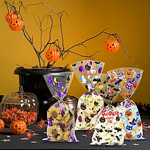 120PCS Halloween Treat Bags Halloween Cellophane Treat Bags with Twist Ties for Halloween Party Favor Supplies