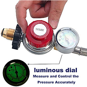 12 Foot High Pressure Adjustable Propane Regulator 0-30 PSI with Gauge 0~60PSI Gas Flow Indicator, Gas Cooker-3/8inch Female Flare Fitting, Stainless Steel Braided Hose and Gas Grill LP Regulator …