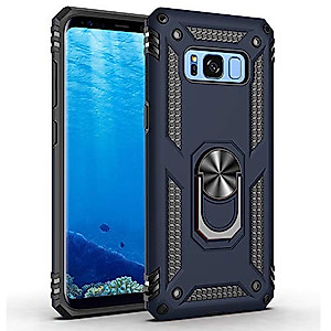 Military Grade Drop Impact for Samsung Galaxy S8 Plus Case(Galaxy S8+) 360 Metal Rotating Ring Kickstand Holder Built-in Magnetic Car Mount Armor Shockproof Case for Galaxy S8+ Phone Case (Blue)