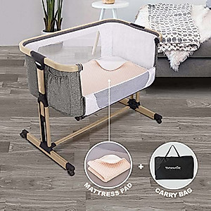 Li'l Pengyu Baby Crib Incline Portable Bassinet Bedside Sleeper Co Sleeper with Mattress Pad and Carry Bag