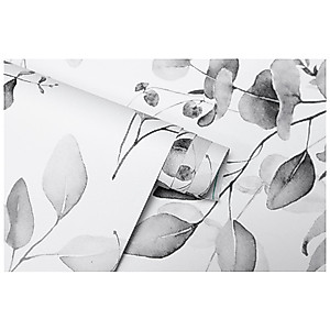 HAOKHOME 93042-2 Peel and Stick Wallpaper Boho Black/Grey/White Eucalyptus Leaf Floral Wall Mural Home Nursery Boho Contact Paper 17.7in x 9.8ft