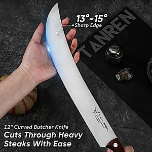 TAN REN 7 Inch Flexible Fishing Fillet Knife and 12 Inch Carving Knife with Sheath, Stainless Steel Brisket Slicing knife, Full Tang Ergonomic Fish Knife for Filleting, Deboning