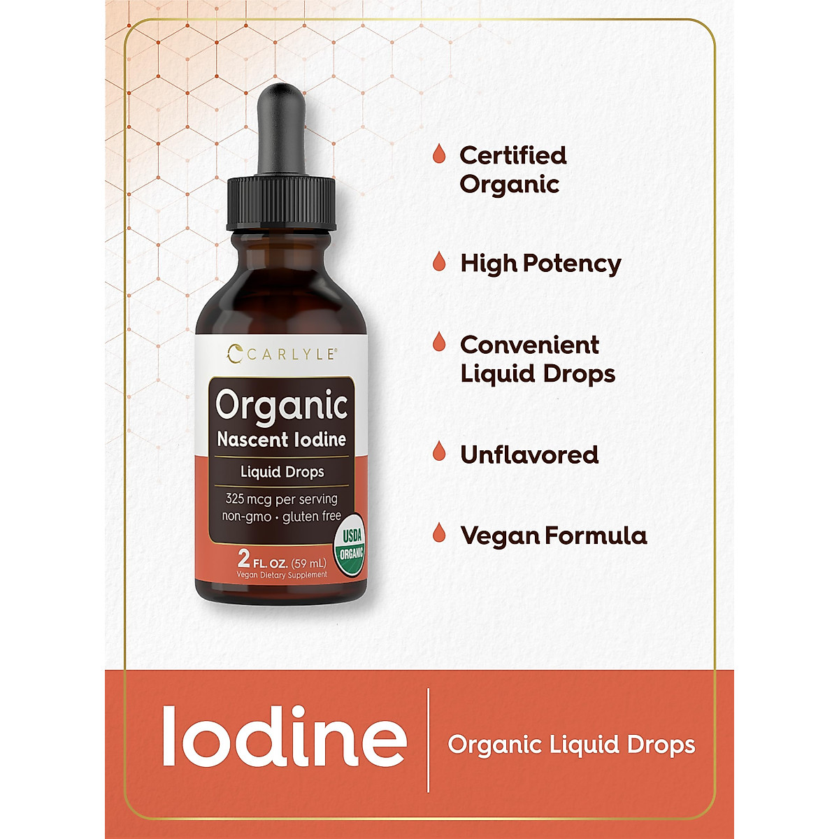 Carlyle Organic Nascent Iodine Liquid Drops | 2 fl oz | Vegan Supplement | Non-GMO, Gluten Free