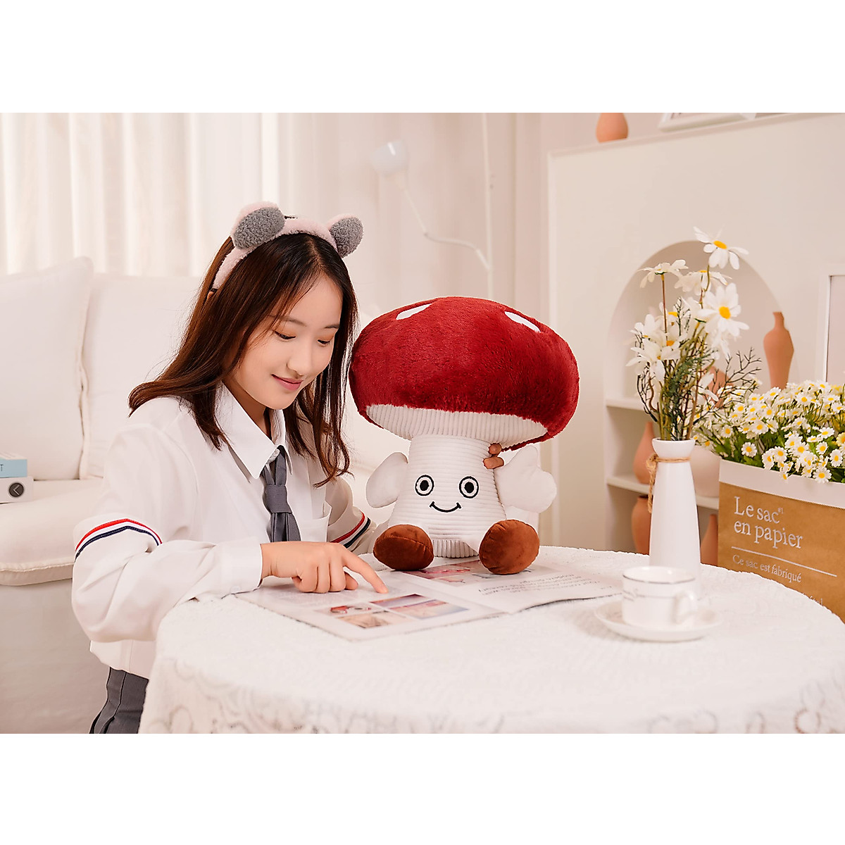 Rorutose Cute 3D Mushroom Plush Pillow Stuffed Pillow for Holiday, Birthday, Interior Decoration Garden Wedding Decoration (A Small Pillow)