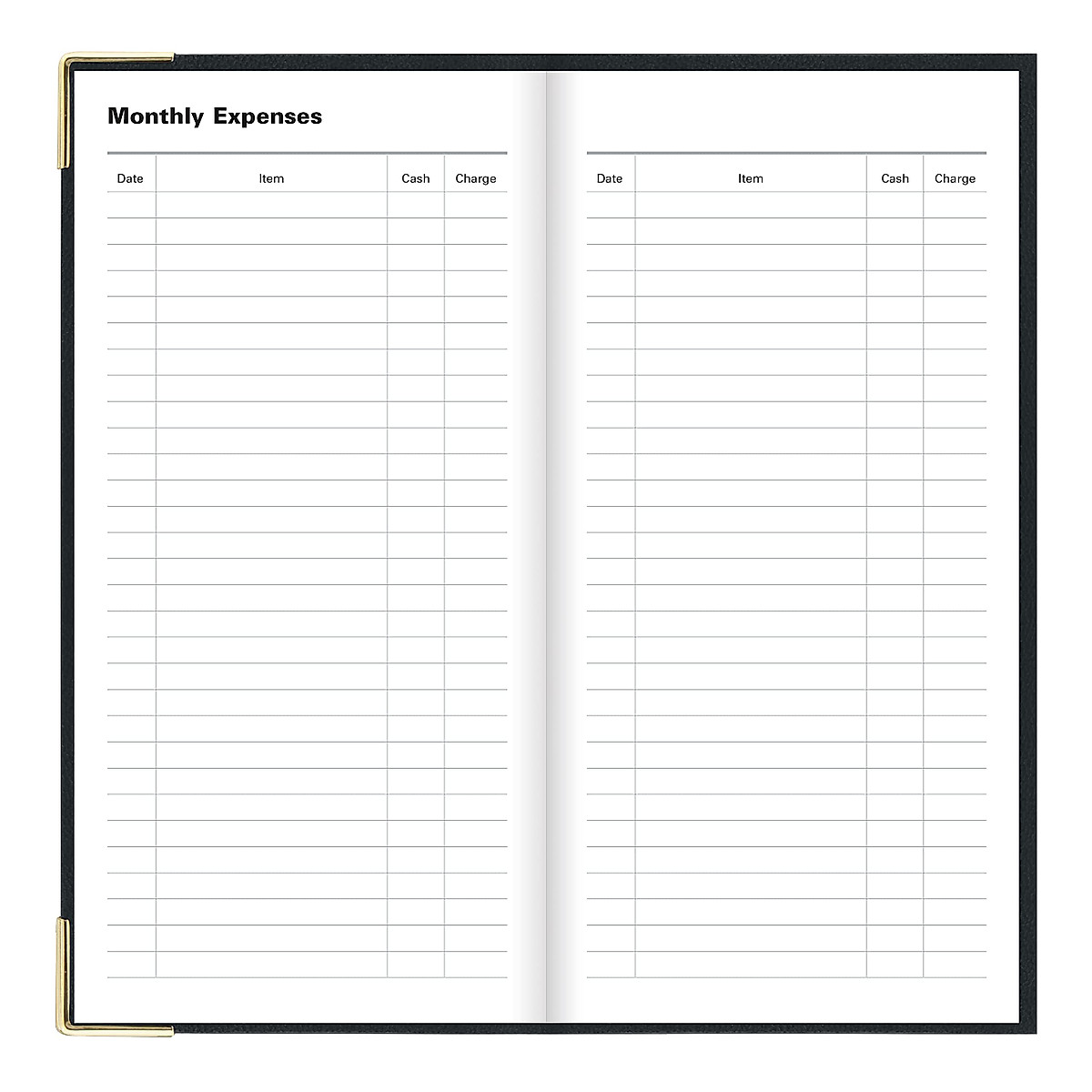 Letts of London Classic Weekly/Monthly Planner, 12 Months, January to December, 2024, Gold Corners, Vertical, Slim Size, 6.625" x 3.25", Black (C32SUBK-24)