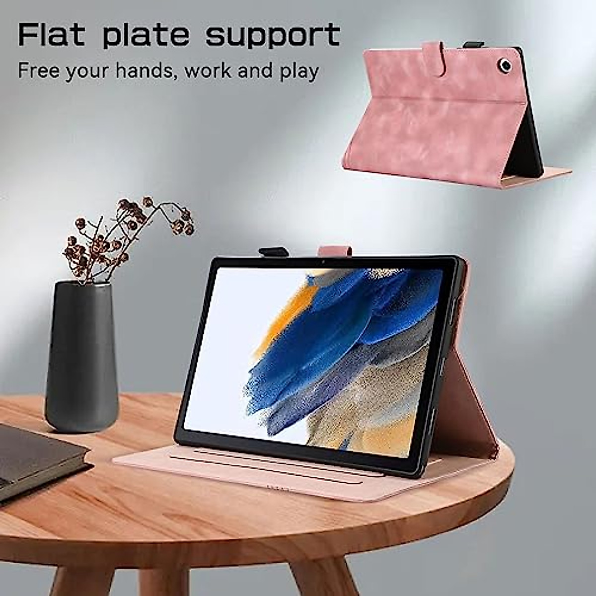 Business Special Butterfly Phonogram Pattern Cover with 2 Credit Card Slots Pencil Holder Kickstand Protective Case for iPad Air 5 2022-Pink