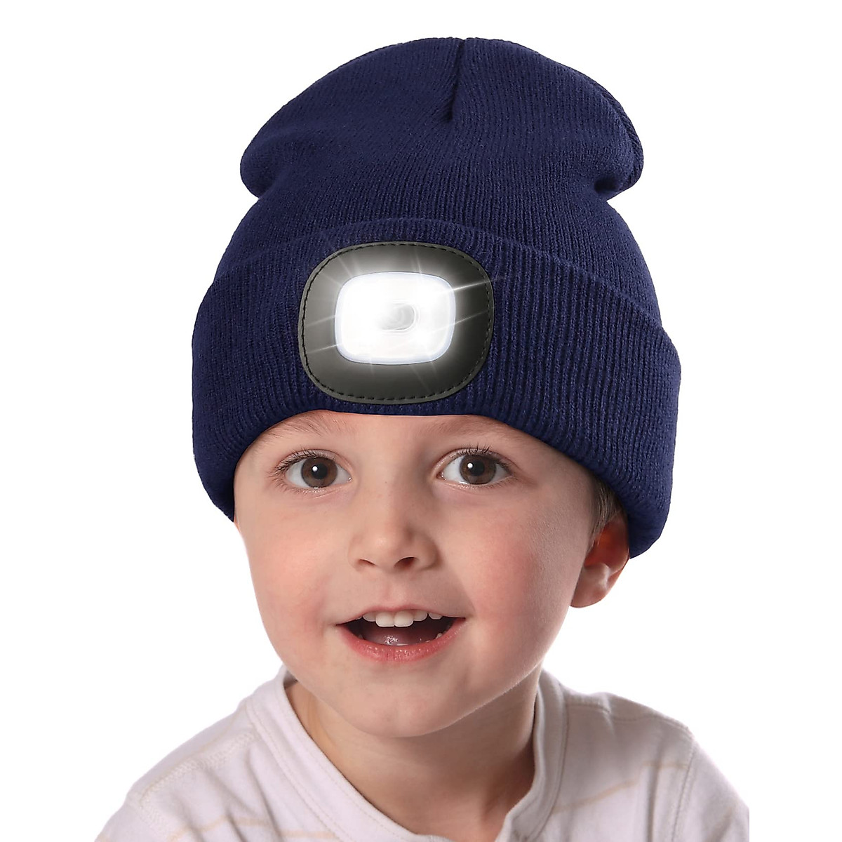 MELASA Unisex Kids LED Beanie, USB Rechargeable Hands Free Headlamp Hat, Night Flashlight Hat, Gifts for Kids Boys Black