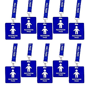 Hall Pass Lanyards with Card Passes,Unbreakable School Classroom Passes Set for Teacher Parents (Hall Bathroom Library Office & Nurse), 10 Pcs (Boys' Restroom Pass)