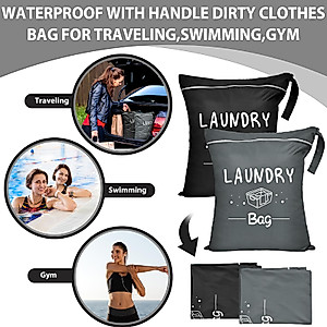 Large Travel Laundry Bags with Zipper, Waterproof Wet Dry Diaper Bags for Dirty Clothes Suitcase, Swimwear, Gym Clothes, Washable Camp Laundry Bag Sleepaway Suitable for Fitness (Black+Grey)