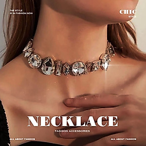 JONKY Crystal Chokers Silver Choker Necklace Rhinestone Neck Chain Bling Neck Jewelry Prom Accessories for Women