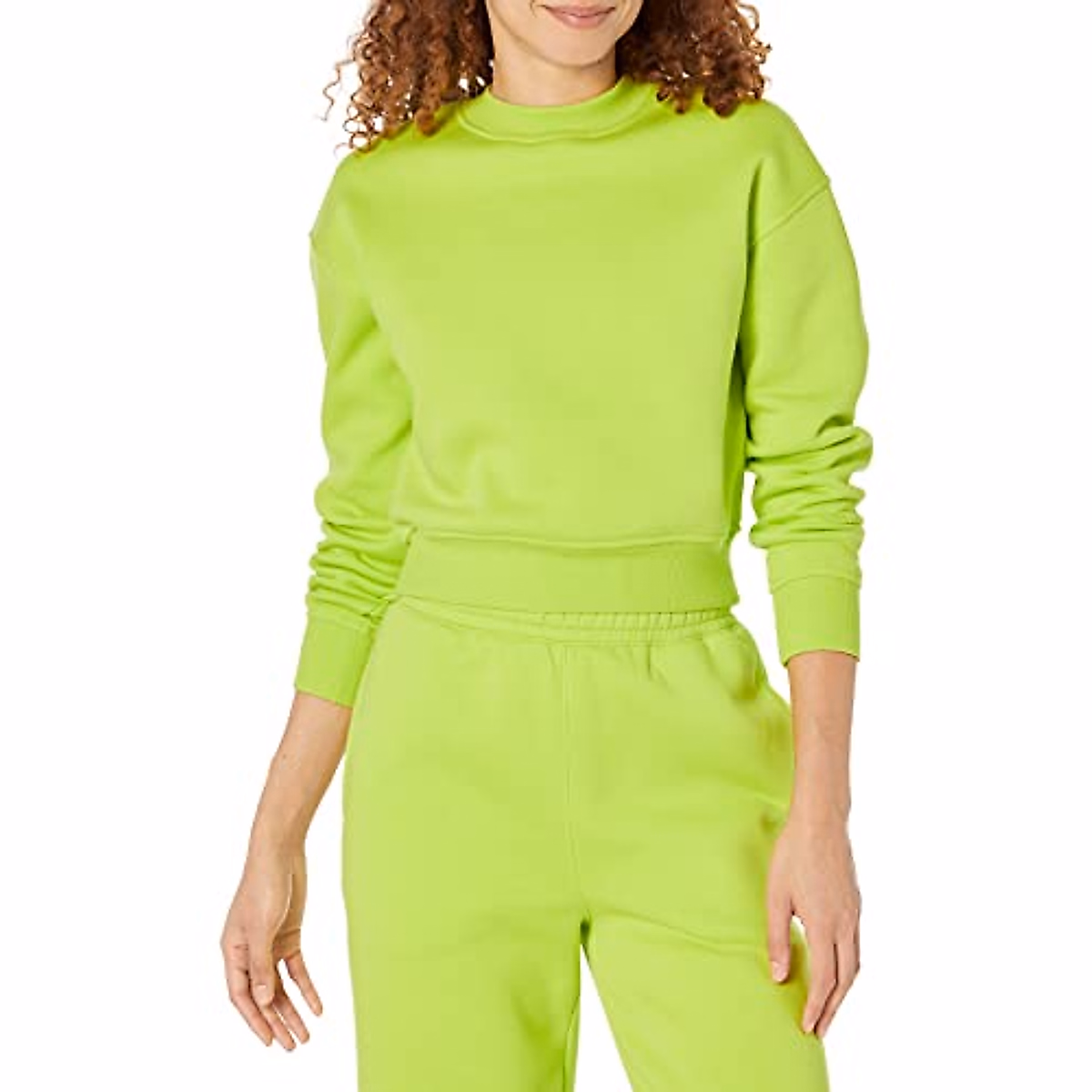 Amazon Essentials Women's Crop Drop Shoulder Sweatshirt (Available in Plus Size), Lime Green, Medium