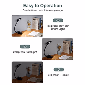 Kootek Music Stand Light, Eye Caring Clip-on Piano Light, 360° Flexible Neck Adjustable Brightness USB Rechargeable Light Lamp for Piano, Sheet Music, Book Reading