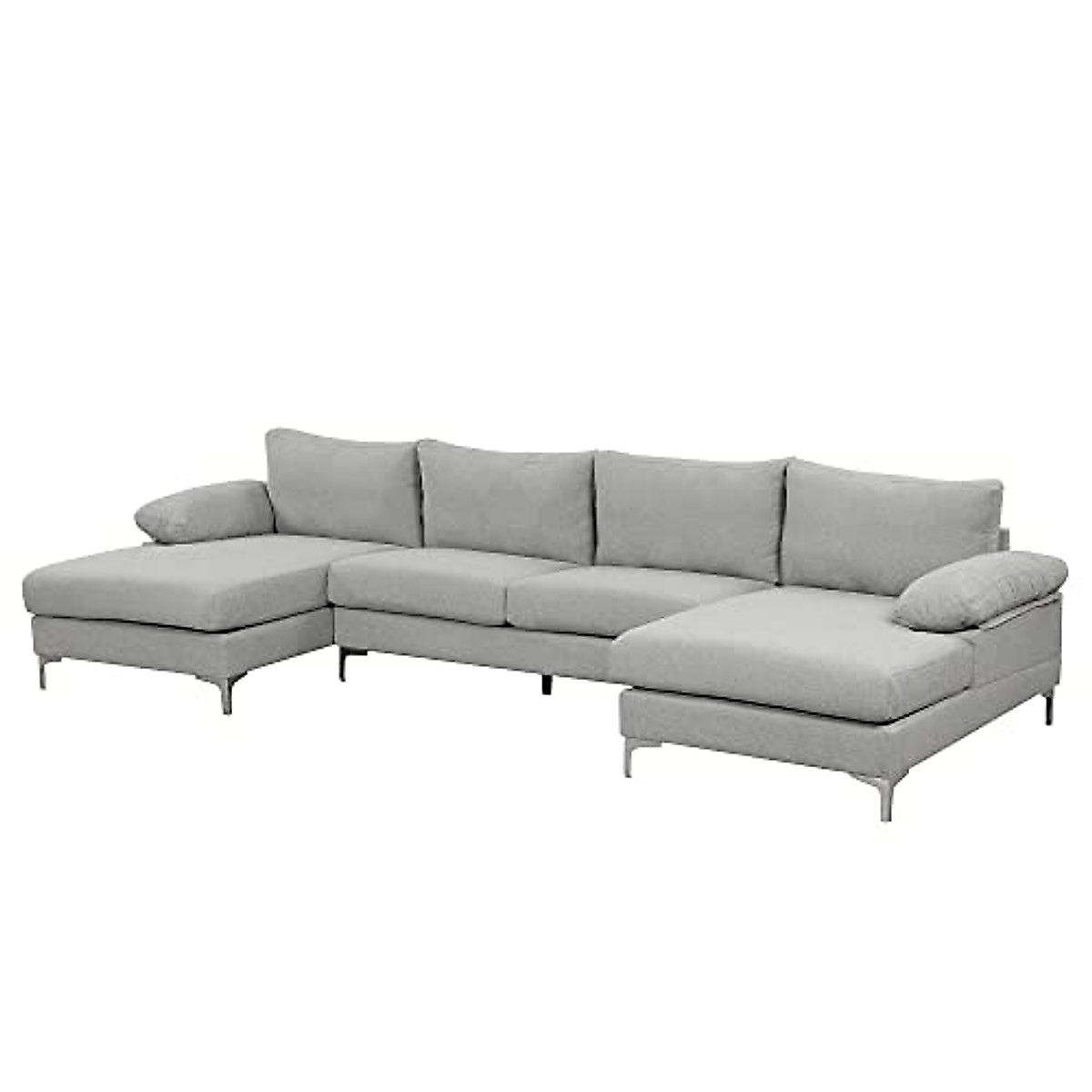 Casa Andrea Milano Modern Large Boucle U-Shape Sectional Sofa, Double Extra Wide Chaise Lounge Couch, Light Grey