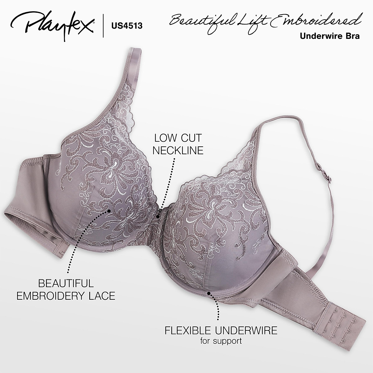 Playtex womens Love My Curves Feel Gorgeous Underwire Full Coverage Us4513 bras, Mother of Pearl/Warm Steel Combo, 42B US