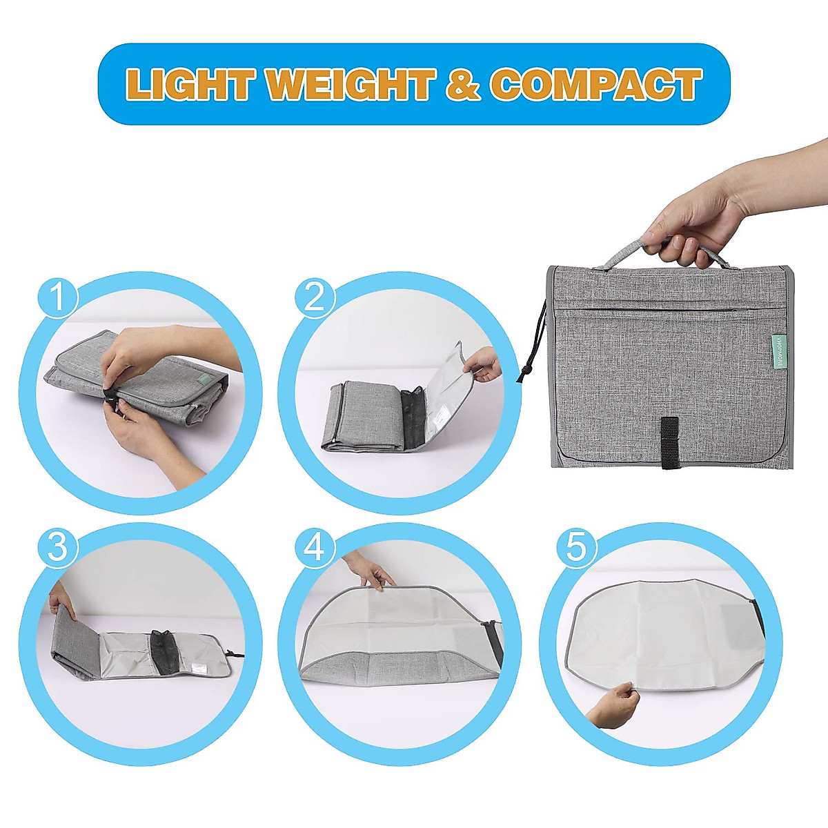 Baby Portable Changing Pad, VHOPMORE Detachable Waterproof Changing Mat with Head Cushion and Pockets, Baby Travel Diaper Bag Changing Station Kit Baby Shower Gift for Newborn Boy & Girl