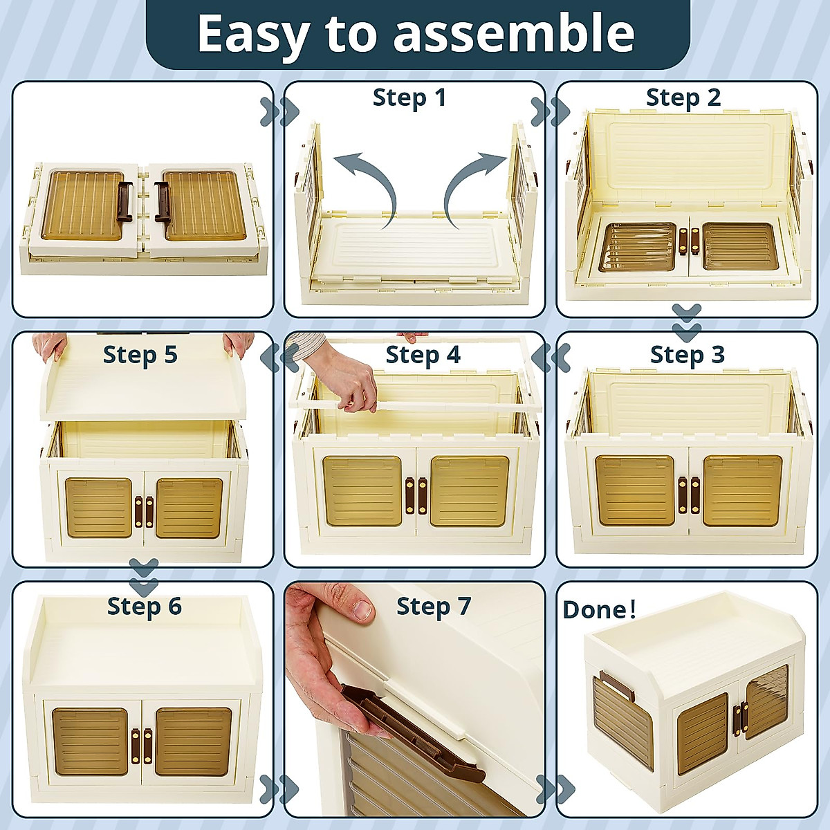 GARPROVM 3 Tier Stackable Storage Bins with Doors and Wheels 42 GAL, Storage Box 168QT Foldable Storage Bins with lids Storage Closet Clothes Organizer Storage Cabinet for Bedroom Living Room