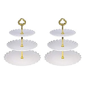 White round plate 3 tiered serving stand tray cake stands cupcake holder dessert stand table decorations for party Kids Birthday Tea Party Baby Shower set of 2