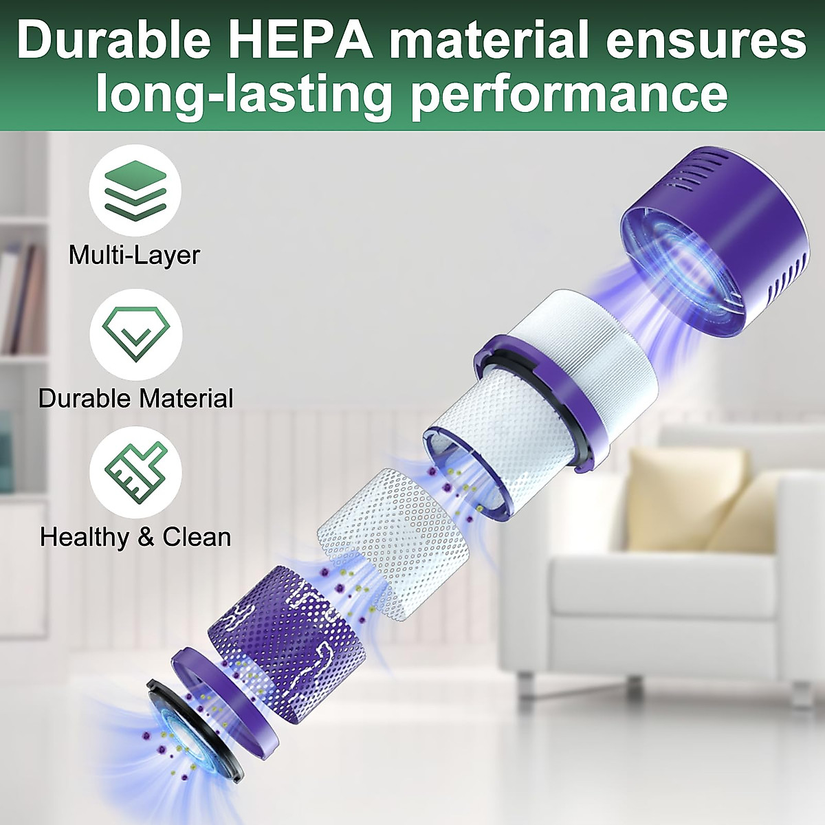 2 Pack V10 Filters Replacement for Dyson Cyclone Series, Cyclone V10 Absolute, Cyclone V10 Animal, Cyclone V10 Motorhead, Cyclone V10 Total Clean, SV12, Replaces Part # 969082-01