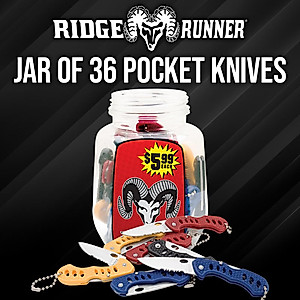 Ridge Runner Pocket Knife Jar | 36 Count | Below Wholesale Cost | Razor Sharp Stainless Steel Blades | Colorful ABS Handles