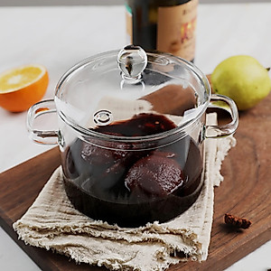 TOPBATHY Cooking Pot Glass Simmer Pots: 45Oz/1.35L Saucepan Glass Borosilicate Glass Handmade Cookware Set stovetop Pot - Safe for Pasta Noodle Soup Milk Tea Salad