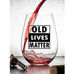 COOL AF Old Lives Matter Wine and Whiskey Glass Gift Set For Men and Women - His and Hers Gift for Anniversary, Birthday, Retirement - Great Gift for Married Couples Grandma and Grandpa, Dad and Mom