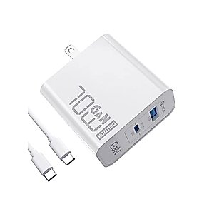 70W USB C Charger, GaN Charger PD USB C Fast Charger 2 Ports Power Adapter Foldable (Works with 65W) Compatible with MacBook Pro, Dell, Huawei, Xiaomi, iPhone 13/14, iPad Pro, Galaxy S22