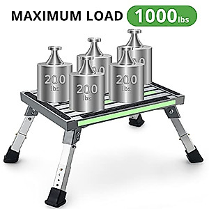 BOYISEN RV Step Stool, Height Adjustable Aluminum Step Stool with Non-Slip Rubber Feet Reflective Stripe Handle Sturdy Platform Step Supports Up to 1,000 lb, Easy Carry and Store