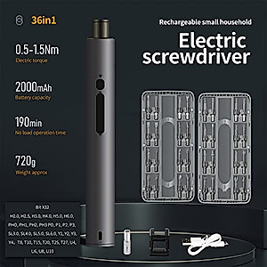Workglory Mini Electric Screwdriver Set, 37-Piece Power Rechargeable Screwdriver Tool Kit with 32 Magnetic Driver Bits, S2 Steel, Repair Tool Kit for Precision Electronics I 0.5-1.5N.m