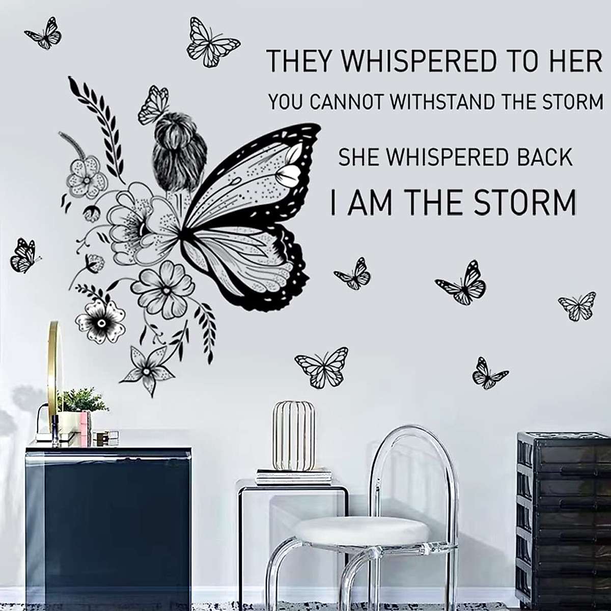Inspirational Wall Art Positive Quotes Wall Decor Motivational Wall Decals Saying Quotes Wall Stickers Peel and Sticker Wall Decoration Flower Vine Butterfly Wall Sticker for Bedroom Living Room Home