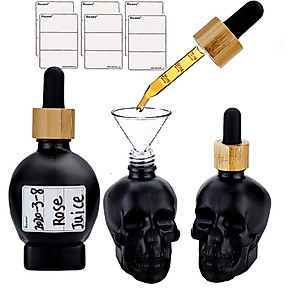 HUIZHU 5PCS 1oz Skull Glass Dropper Bottles Refillable Bottles liquid bottling Dispensing bottle with Eye Dropper Pipettes for Essential Oils/Beauty Oil Mix, Aromatherapy Blends (30ml x 5pcs)