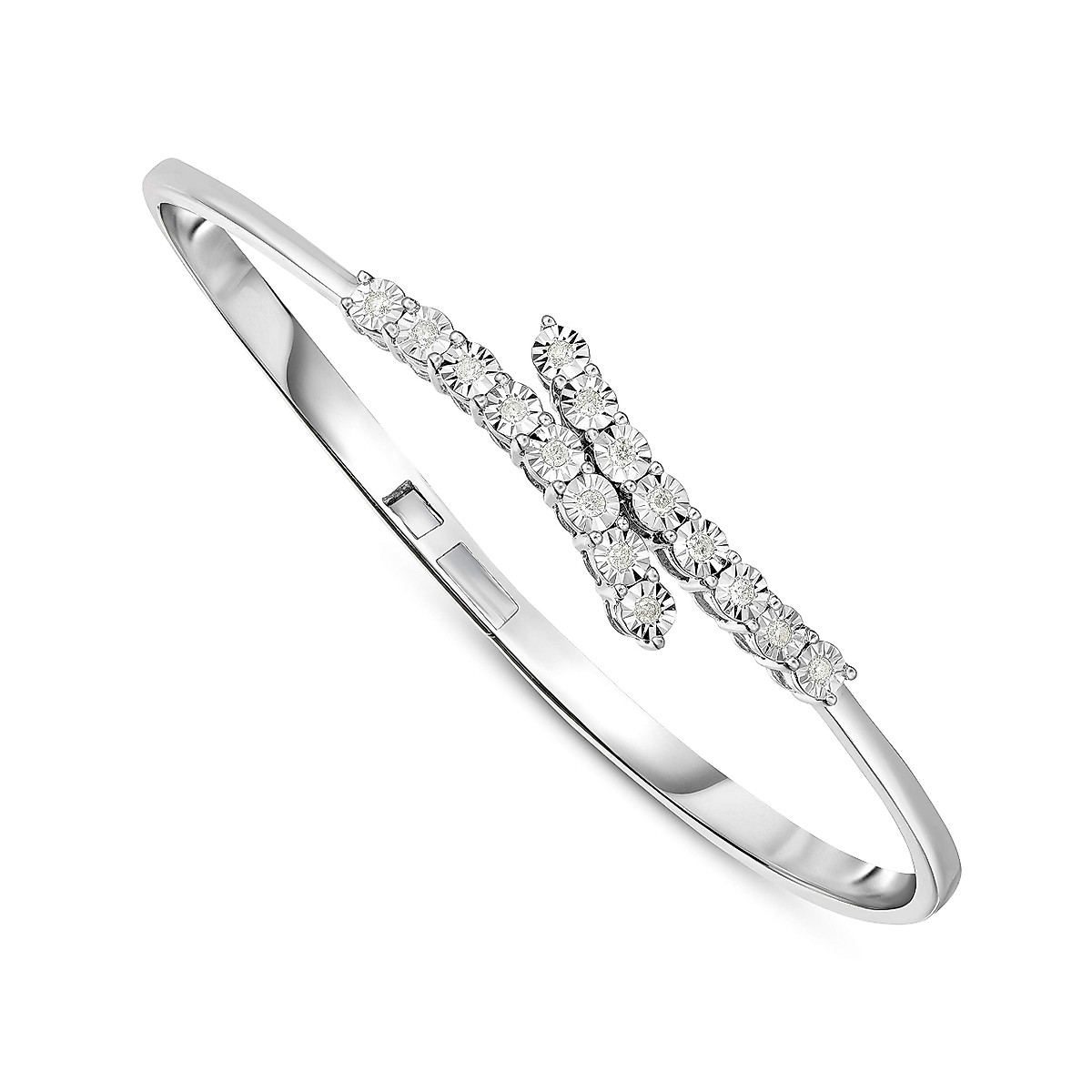 NATALIA DRAKE 1/4 Cttw Diamond Open Cuff Bangle Bracelet for Women in Rhodium Plated 925 Sterling Silver Large Size 8 Inches Color H-I/Clarity I2-I3