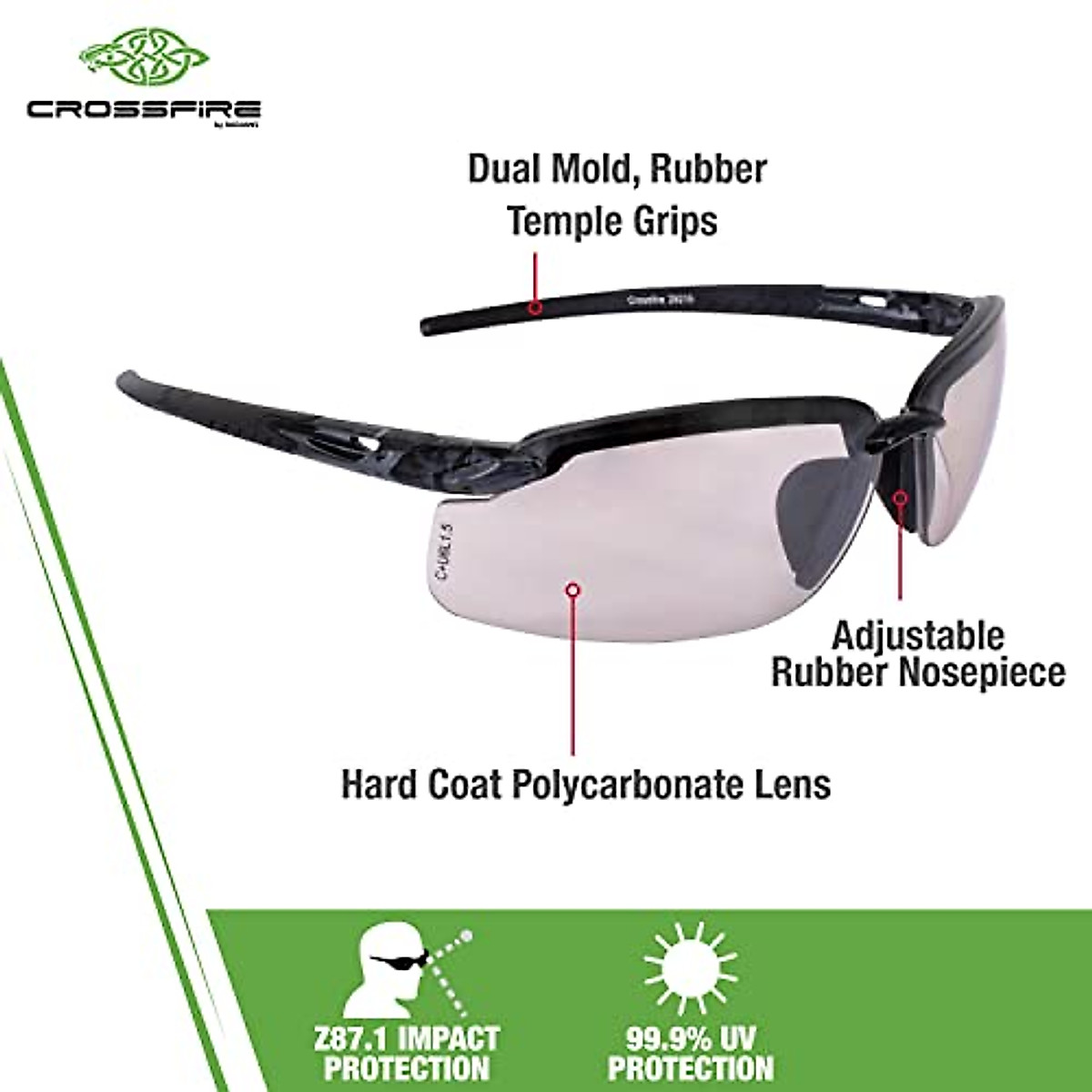 Crossfire 29215 Safety Glasses, One Size, Indoor/Outdoor Lens