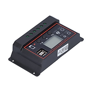 Walfront Smart Controller 3A Dual USB Solar Battery Panel Charging Protection Device Solar Battery Regulator with LCD Display 12V/24V(30A), Solar Controller