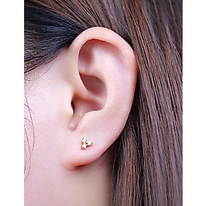 Limerencia G23 Hypoallergenic 18g Flat Back Stud Earrings | F136 Implant Grade Titanium Press Fit Threadless Push Pop in Cartilage Helix Labret Lip Monroe Tragus Piercing Studs (Trinity CZ Gold)