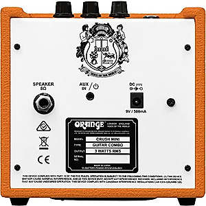 Orange Amps Crush Mini 3W Guitar Amp Combo Set with Power Adapter, Pig Hog Instrument Cable, 24x Guitar Picks, Battery & Liquid Audio Polishing Cloth - Portable Mini Amplifier, Guitar Amplifier