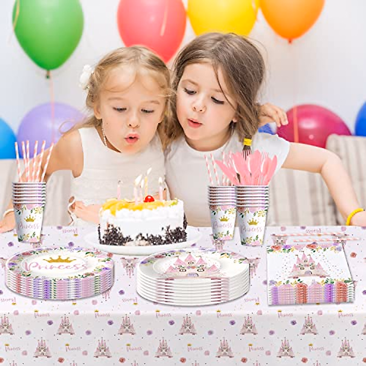 HIPVVILD Princess Party Decorations Tableware - Princess Birthday Party Supplies Include Dinner Plates, Dessert Plates, Cups, Napkins, for Princess Birthday Baby Shower Party Decorations | Serve 24