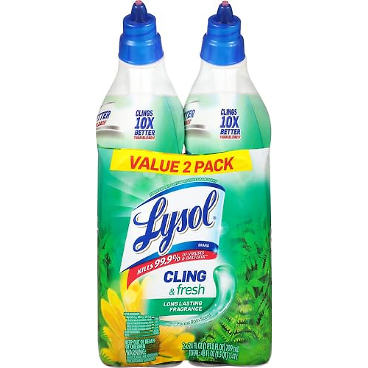 Lysol Toilet Bowl Cleaner Gel, For Cleaning and Disinfecting, Stain Removal, Forest Rain Scent, 24oz (Pack of 2)